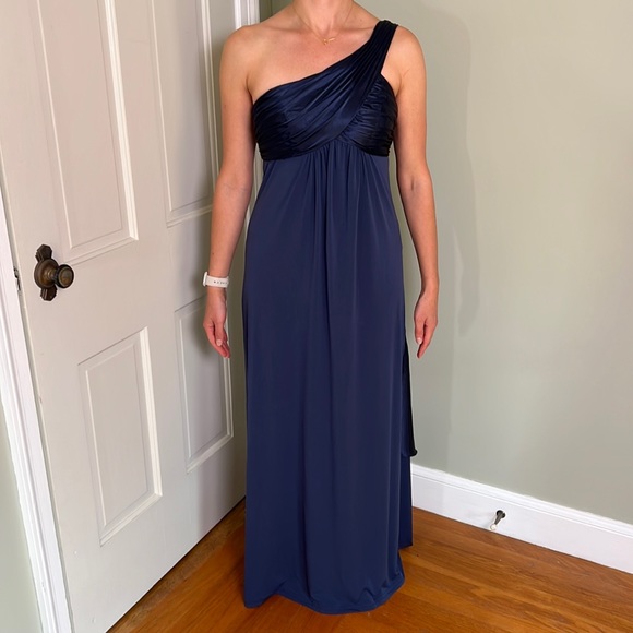 David's Bridal | Dresses | Davids Bridal Navy Blue One Shoulder Dress ...